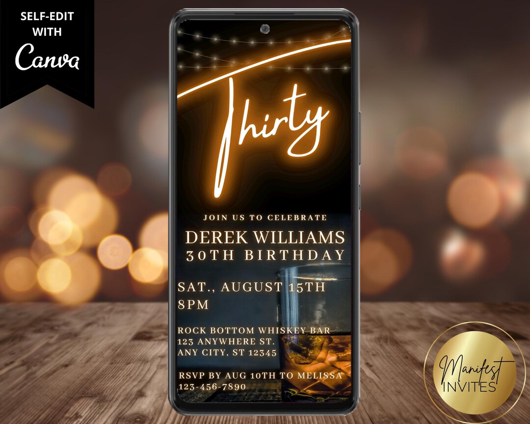 Digital Men's Thirty 30th Birthday Party Whiskey Invitation, Electronic ...