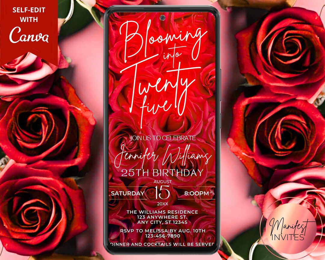 Digital Blooming Into Twenty-five 25th Birthday Party Invitation, Glam ...