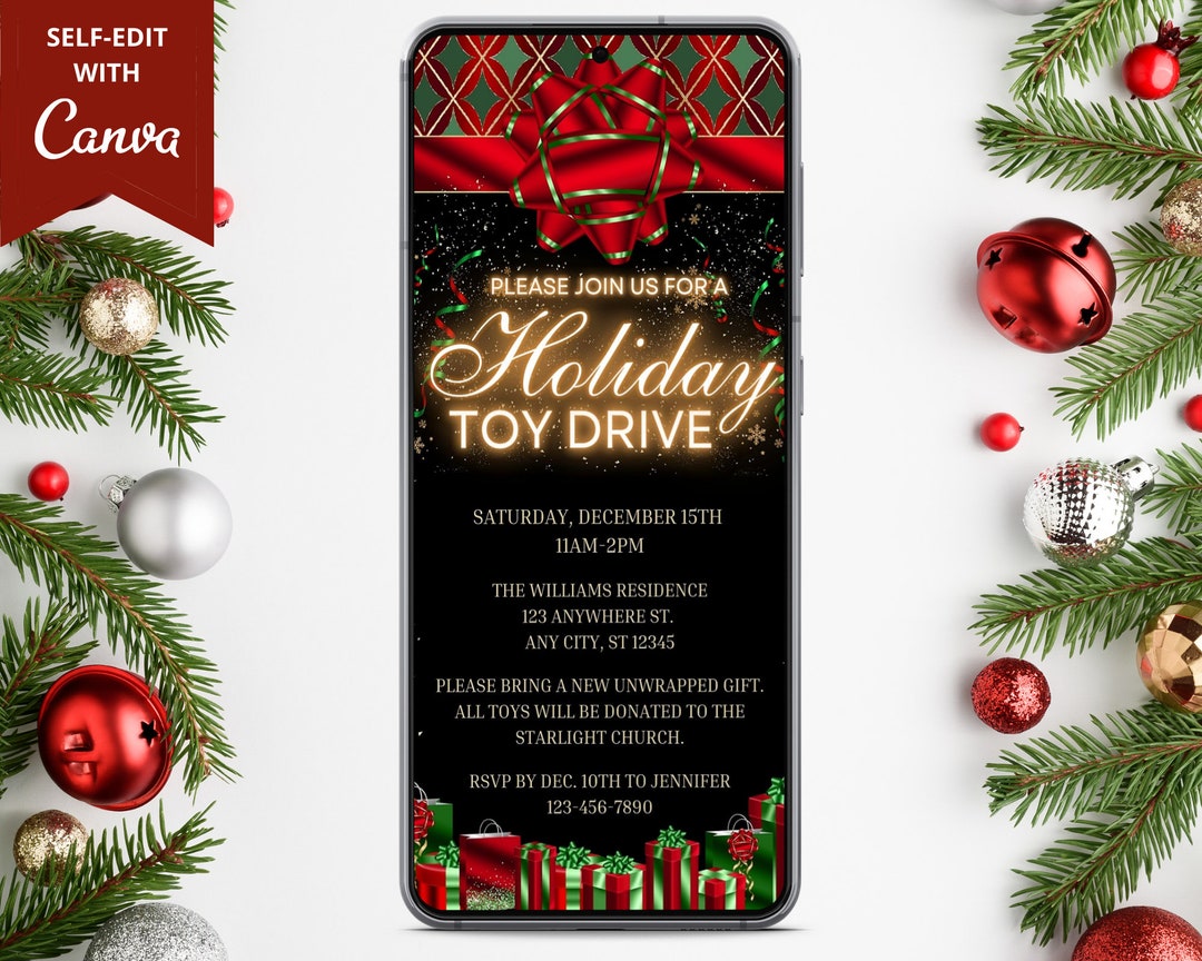 Digital Holiday Toy Drive Invitation, Electronic Toy Drive Invite ...