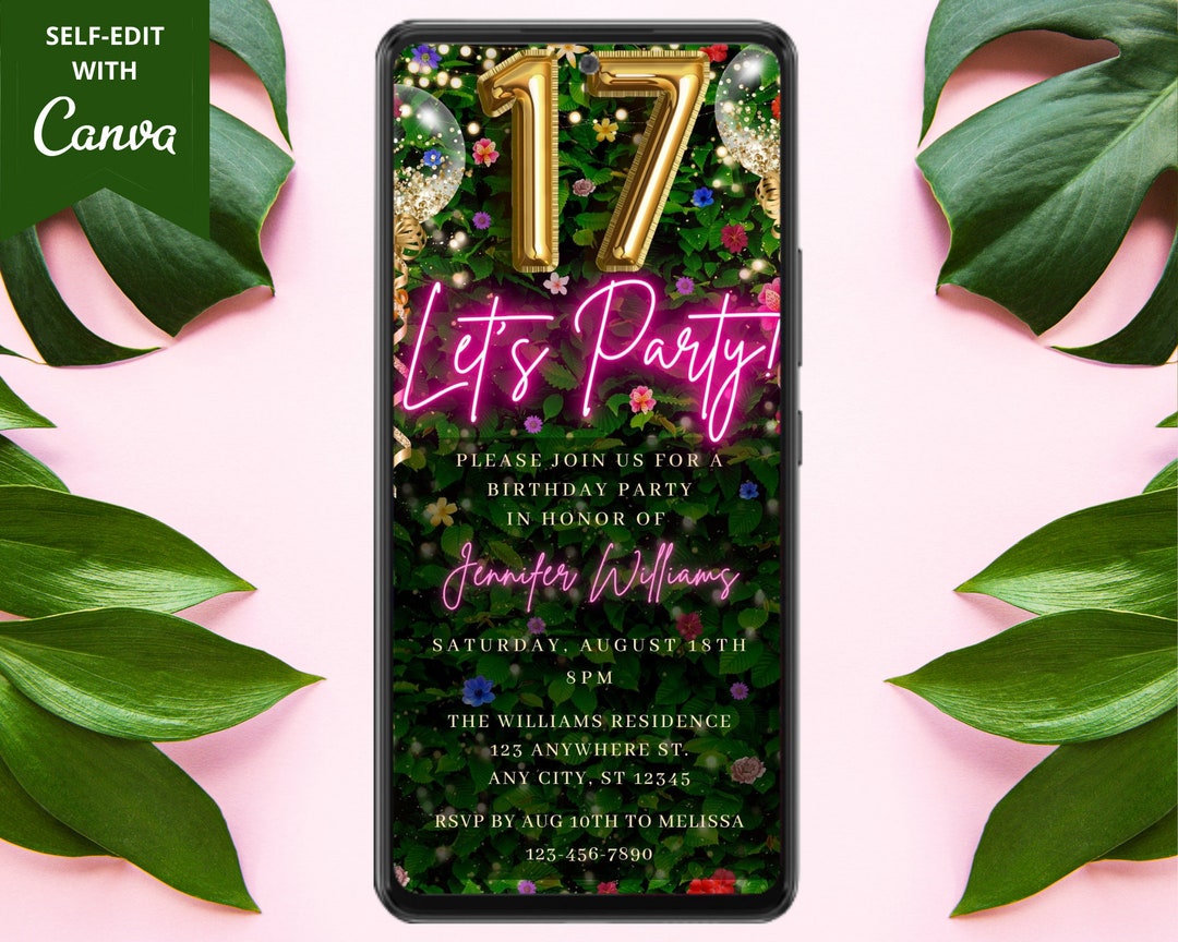 Digital 17th Birthday Party Invitation, Electronic Mobile Phone Text ...