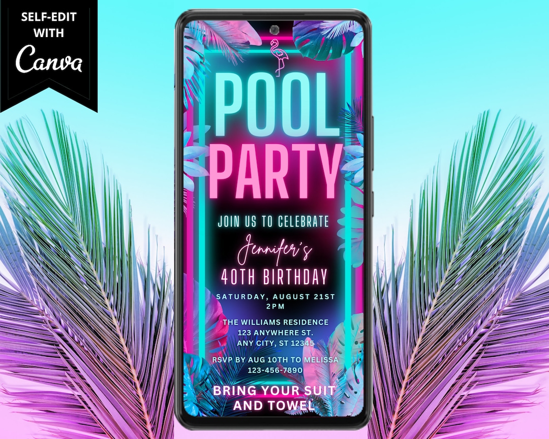 Digital Pool Party Invitation, Electronic Phone Text Evite, Birthday ...