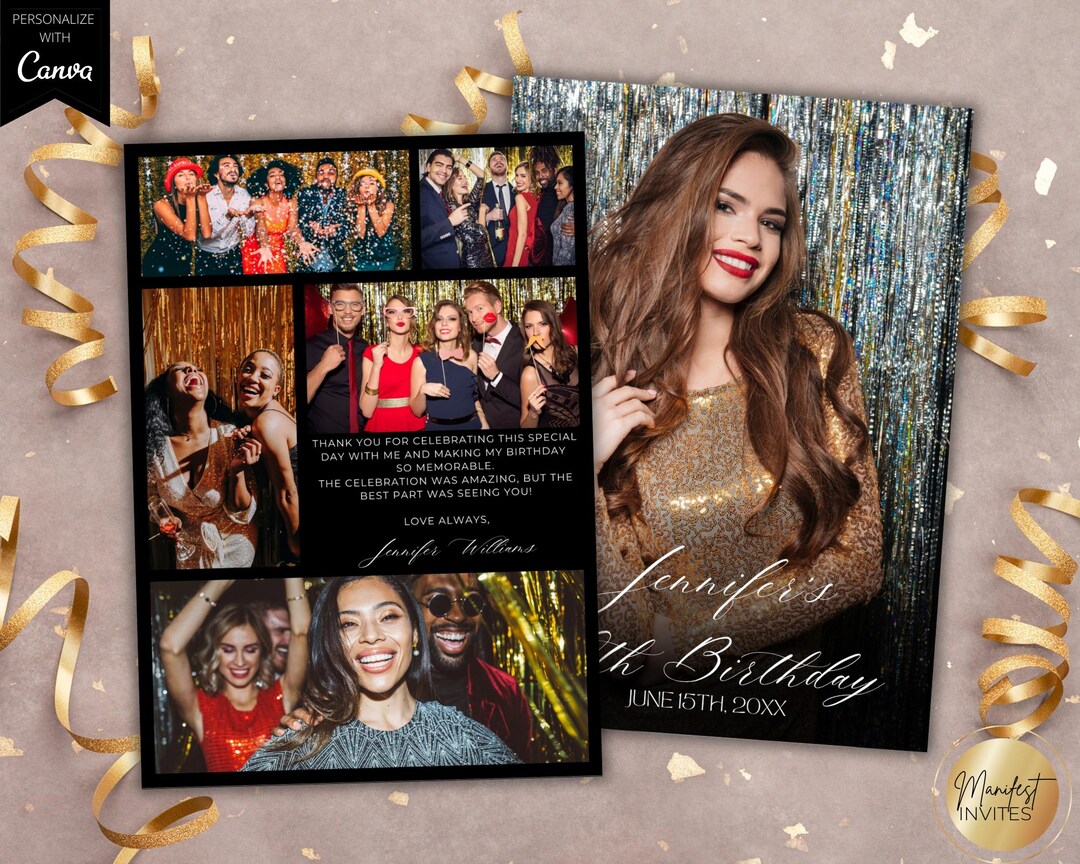 Editable Thank You Card Photo Collage Template, Custom DIY Party Thank ...