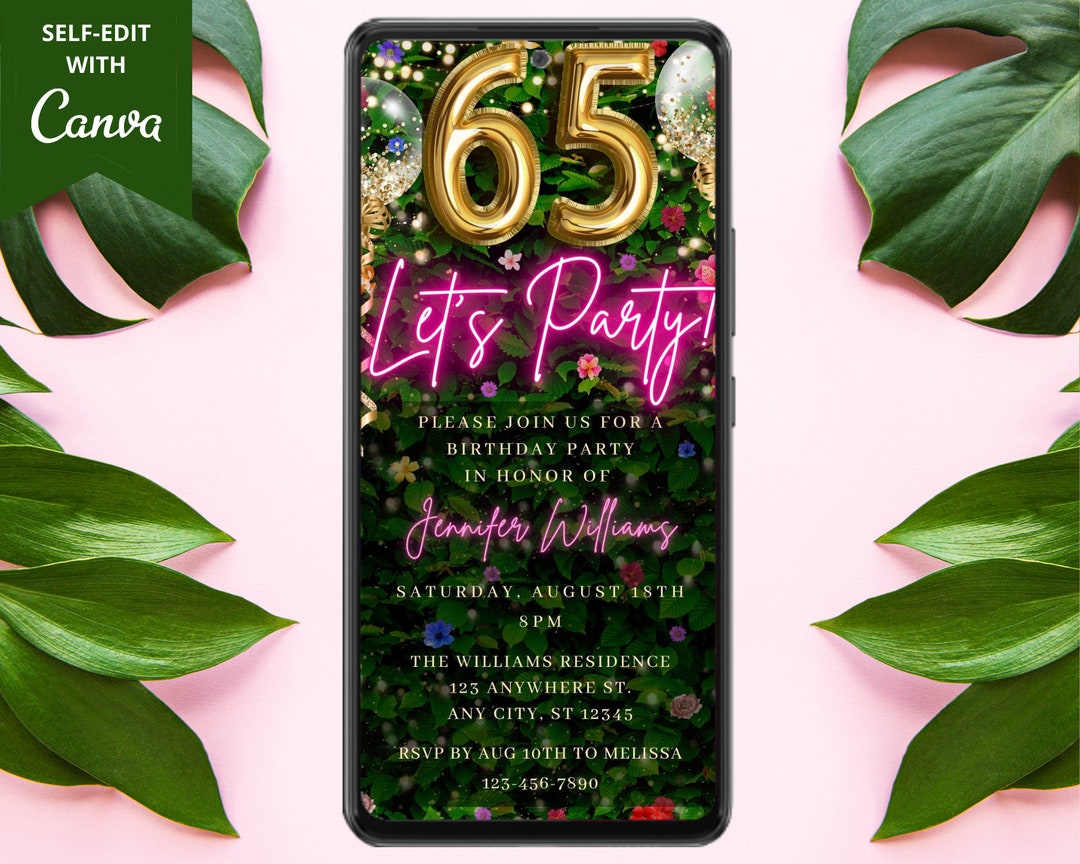 Digital 65th Birthday Party Invitation, Electronic Mobile Phone Text ...