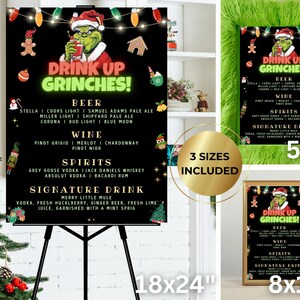 Editable Drink up Grinches Friendsmas Christmas Holiday Party Bar Menu ...
