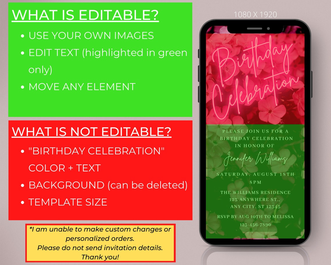 Digital Pink Floral Birthday Party Invitation Electronic - Etsy