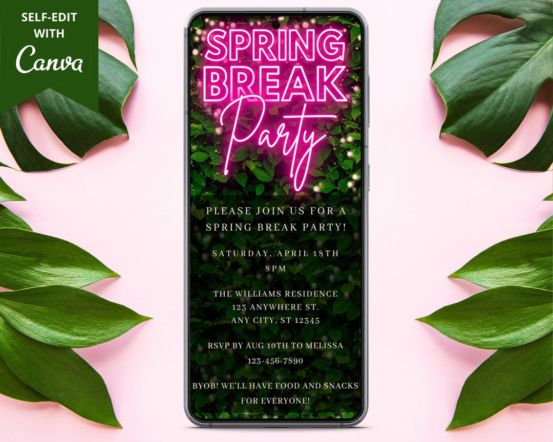 Electronic Spring Break Party Invitation, Digital Invite, College Party ...
