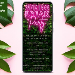 Electronic Spring Break Party Invitation, Digital Invite, College Party ...