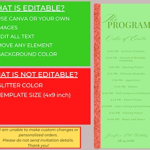 Editable White Gold Glitter Birthday Event Program Card Template ...