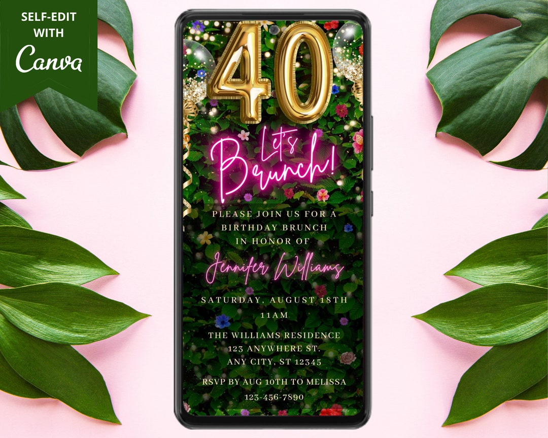 Digital 40th Birthday Brunch Invitation, Electronic Phone Text Evite ...