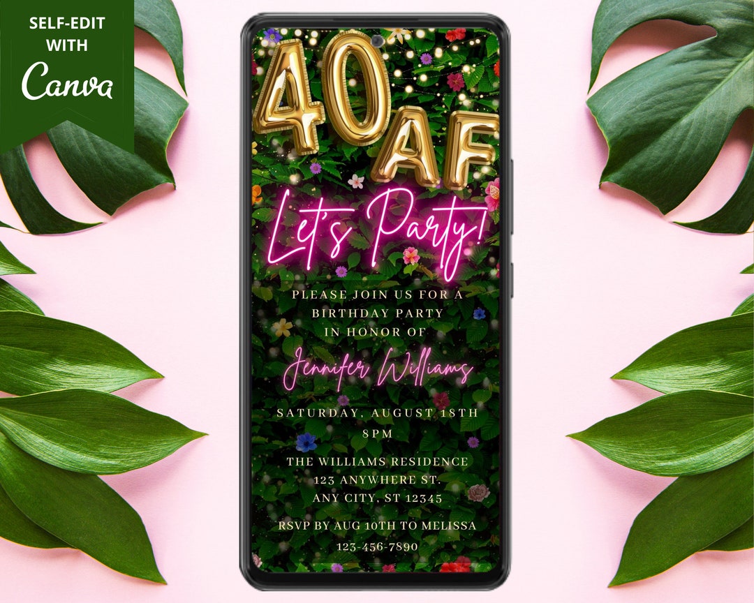 Digital Forty AF 40th Birthday Party Invitation, Electronic Mobile ...
