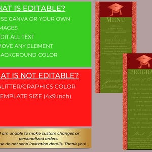 Editable Modern Graduation Black Gold Dinner Menu Card and Program ...