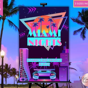 Editable Retro 80s 90s Miami Nights Birthday Party Welcome Sign ...