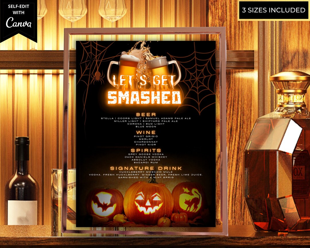 Editable Halloween Party Bar Menu Template, Let's Get Smashed ...