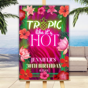Editable Tropical Floral Pink Tropic Like It's Hot Birthday Party ...