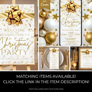 Editable Elegant Gold Bow Christmas Dinner Party Menu Card, Festive ...