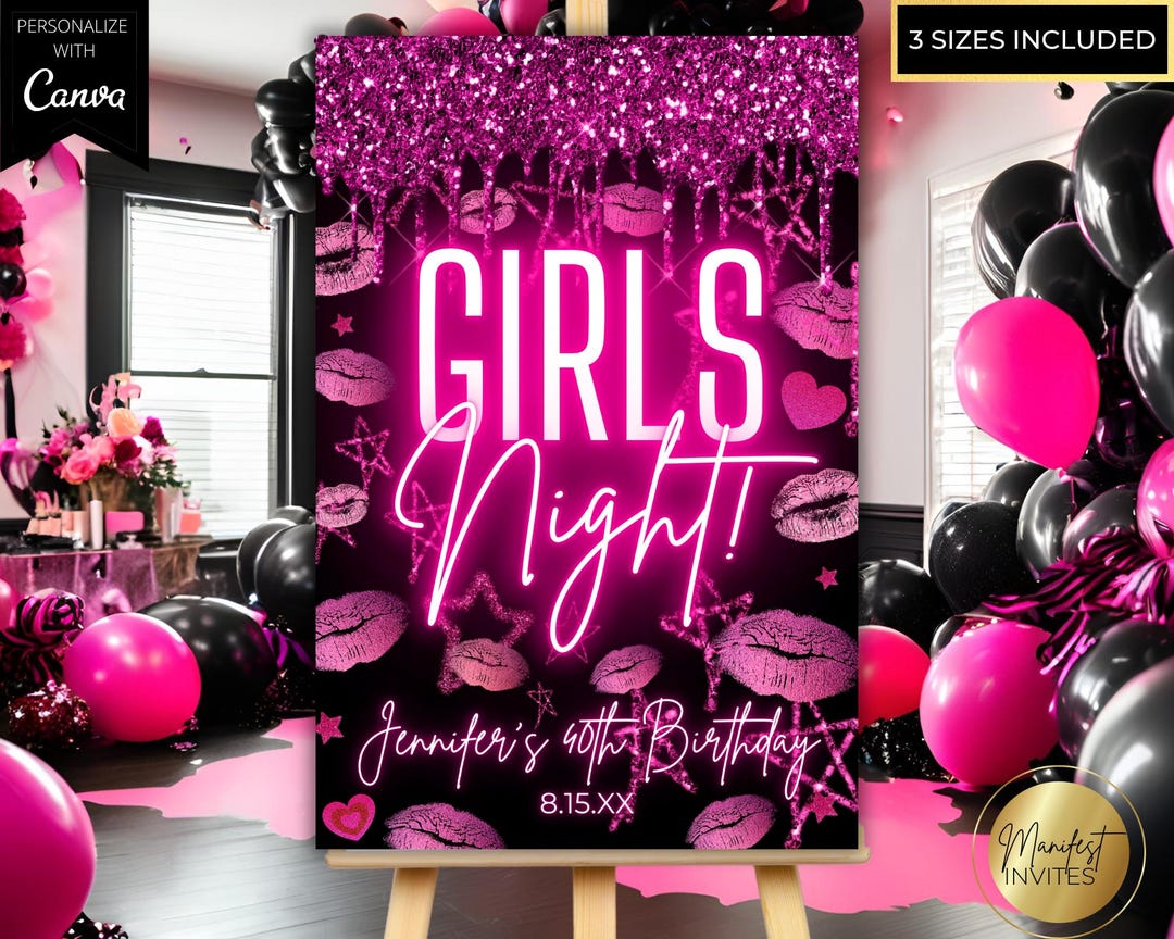 Editable Girls Night Birthday Party Welcome Sign, Birthday Poster Decor ...