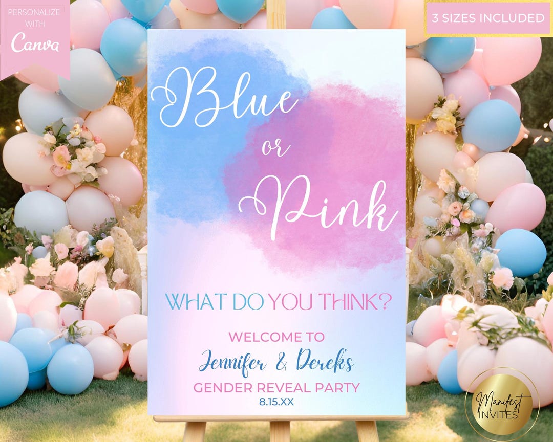 Editable Blue or Pink Watercolor Smoke Gender Reveal Welcome Sign ...