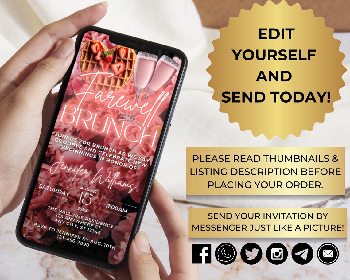 Digital Farewell Brunch Invitation, Moving Retirement, Blush Pink ...