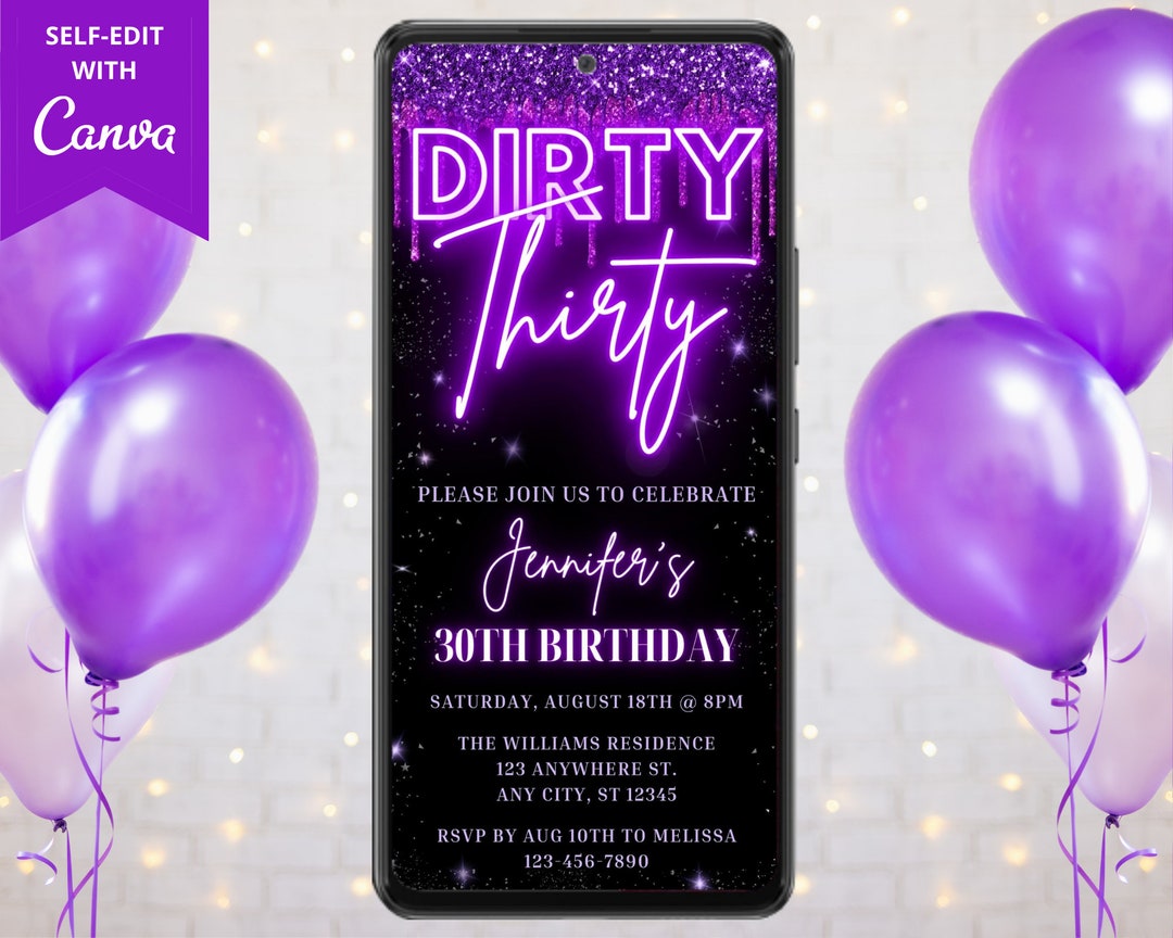 Digital Dirty Thirty 30th Birthday Party Invitation, Electronic Phone ...