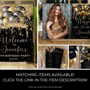 Editable 50th Birthday Black Gold Glitter Balloons Diamond Party ...