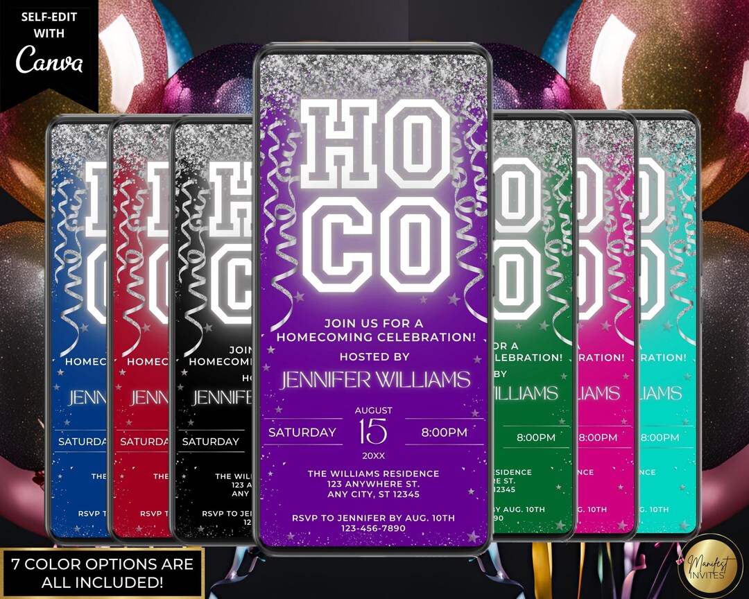 Digital Homecoming Celebration Party Invitation, After Party, Neon ...