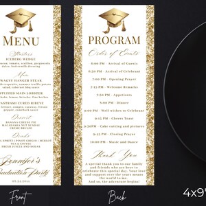 Editable Modern Graduation White Gold Dinner Menu Card and Program ...