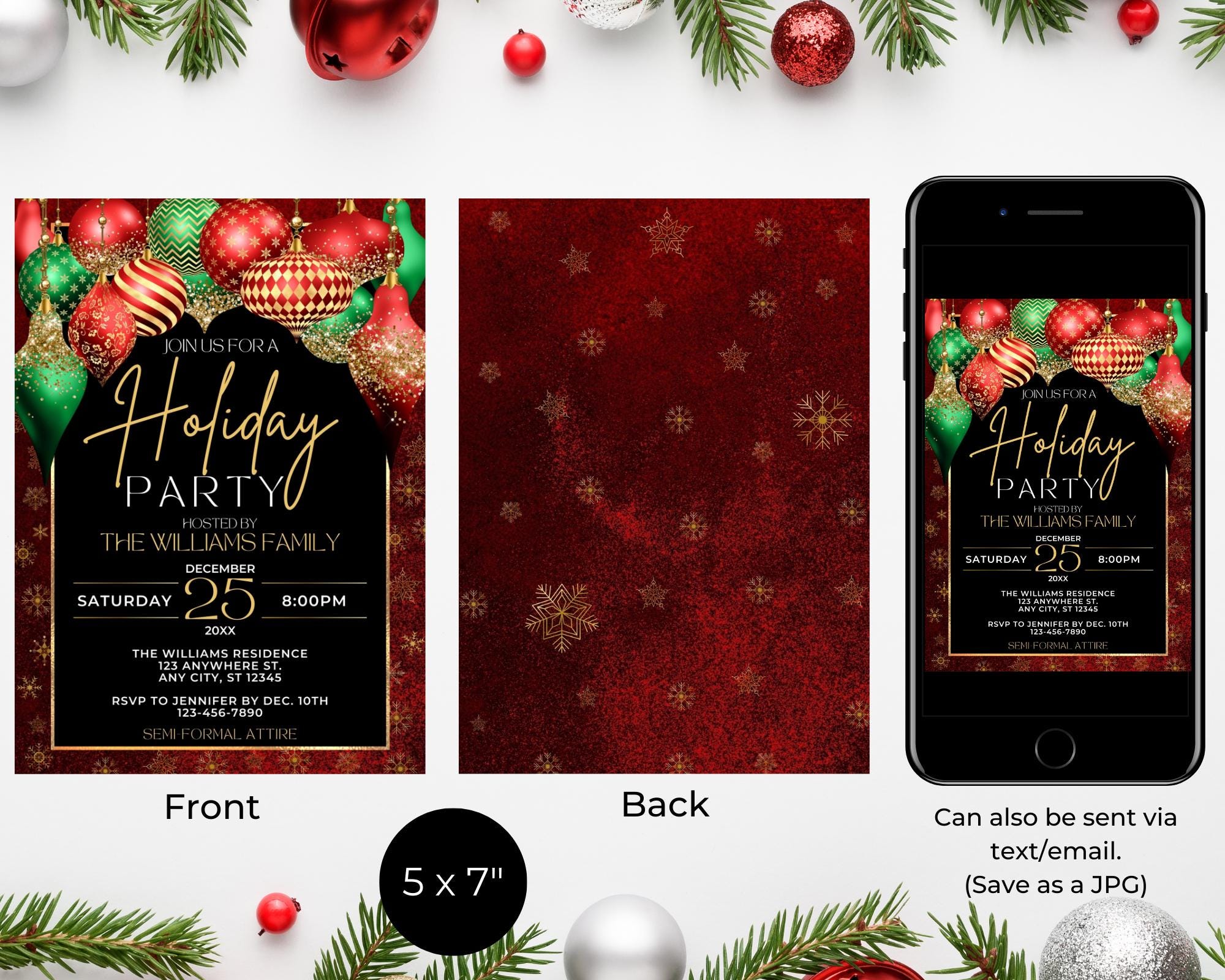 Editable Elegant Holiday Party Invitation, Christmas Cocktails Event ...