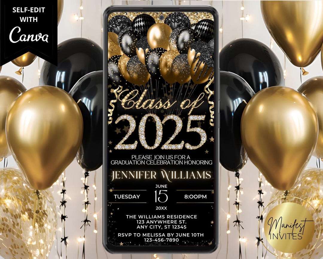 Digital Elegant Class of 2025 Graduation Party Invitation, Diamond ...