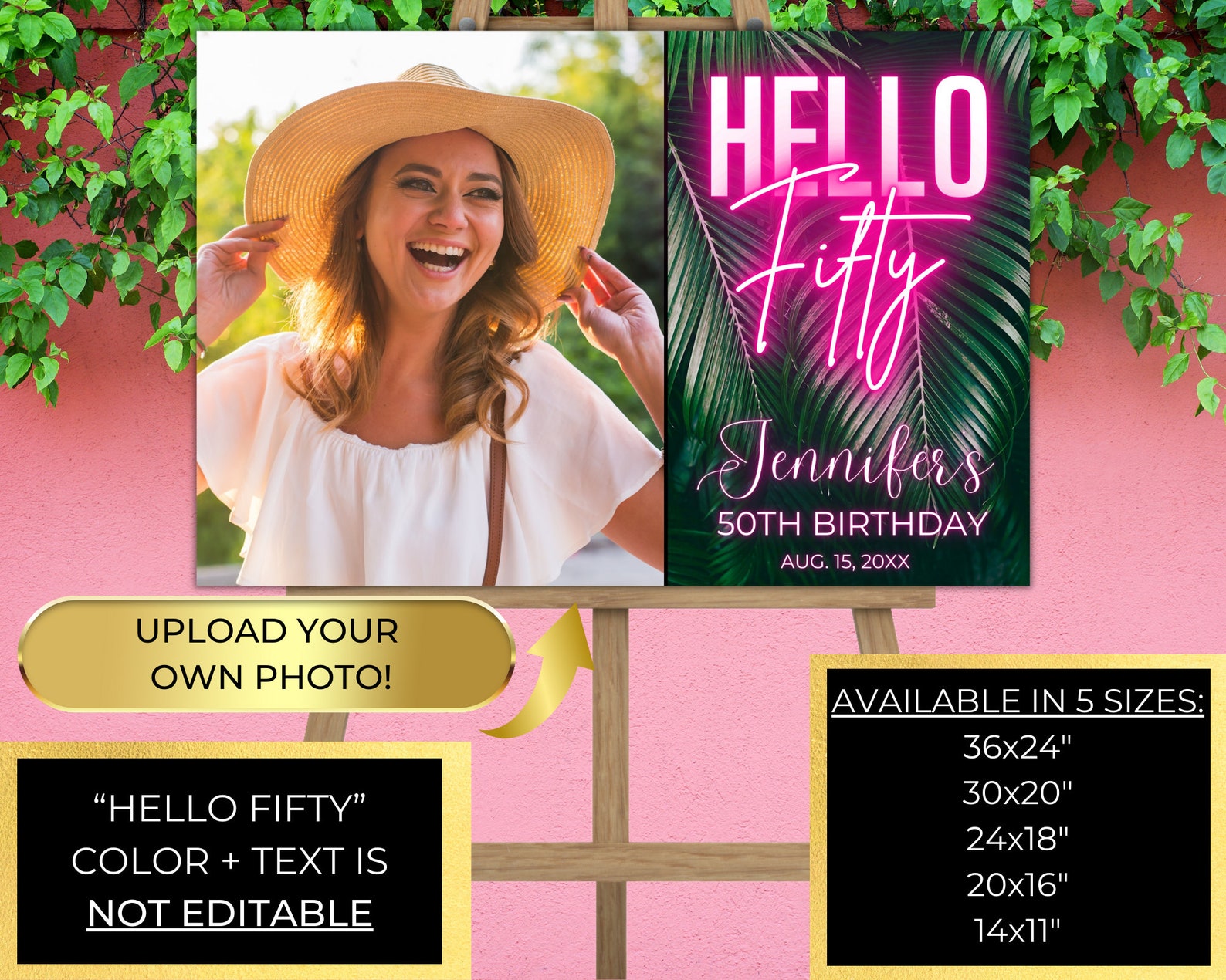 Editable Hello Fifty 50th Birthday Photo Template Tropical Welcome Sign ...