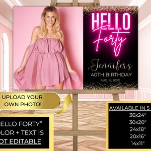 Editable Hello Forty 40th Birthday Photo Template Welcome Sign, Pink ...