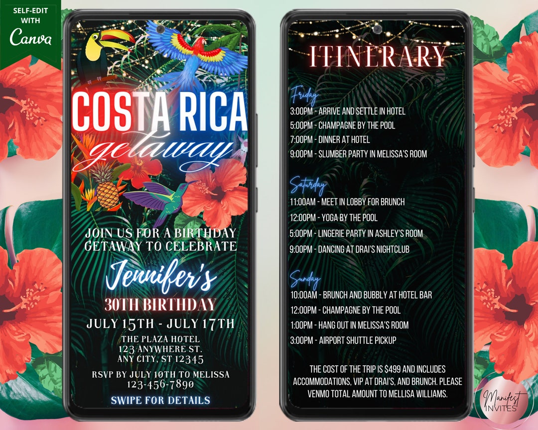 Electronic Tropical Costa Rica Getaway Birthday Trip Itinerary ...