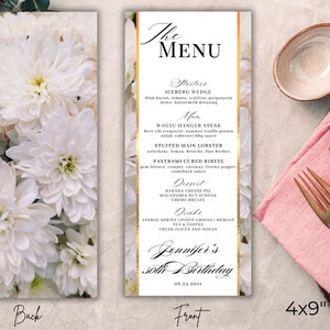 Editable White Floral Dinner Menu Card Template, Printable Event Menu ...
