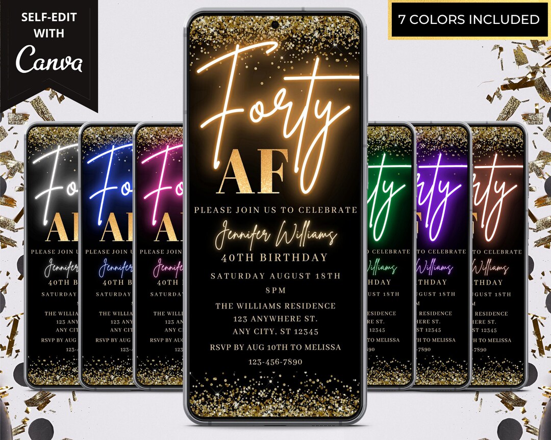 Electronic Forty AF 40th Birthday Invitation, Digital Birthday Party ...