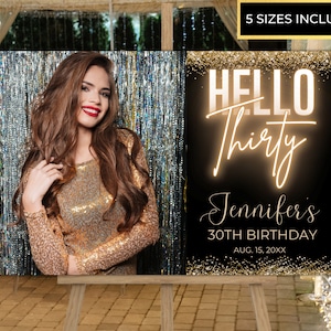 Editable Hello Thirty 30th Birthday Photo Template Welcome Sign, Gold ...