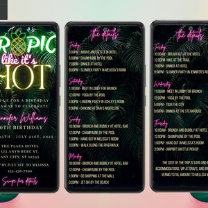 Electronic Tropical Tropic Like It's Hot Birthday Trip Itinerary Invite ...
