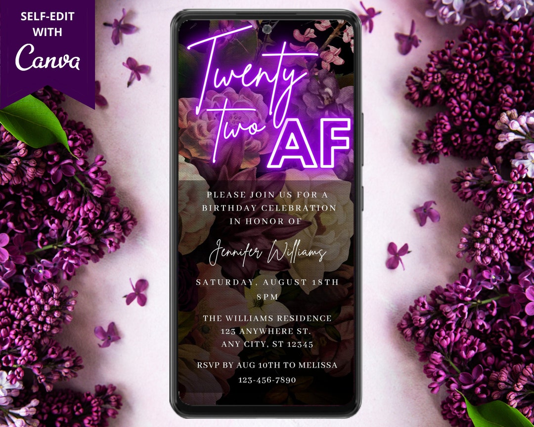 Digital Twenty Two AF 22nd Birthday Party Invitation, Electronic Phone ...