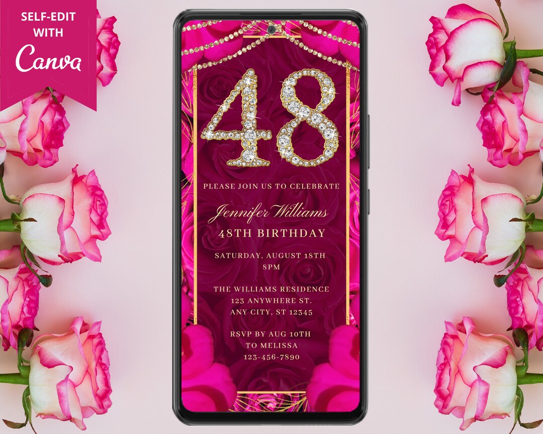 Digital 48th Birthday Party Invitation, Electronic Phone Text Evite ...