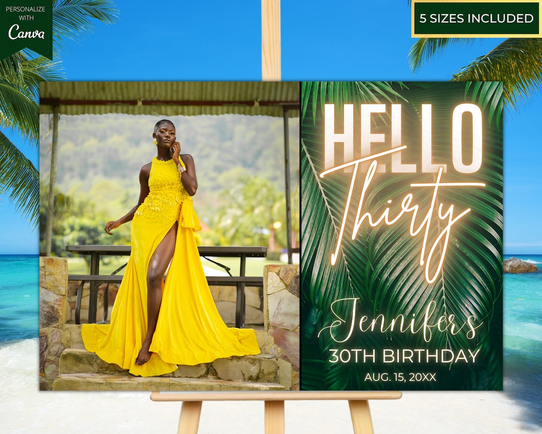 Editable Hello Thirty 30th Birthday Photo Template Tropical Welcome ...
