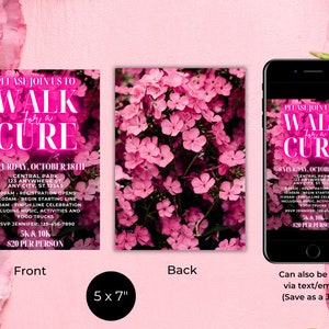 Printable Breast Cancer Walk for a Cure Invitation, Fundraiser Benefit ...