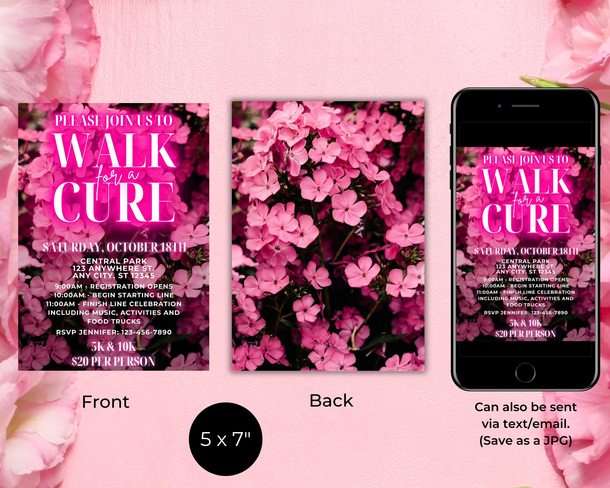 Printable Breast Cancer Walk for a Cure Invitation, Fundraiser Benefit ...