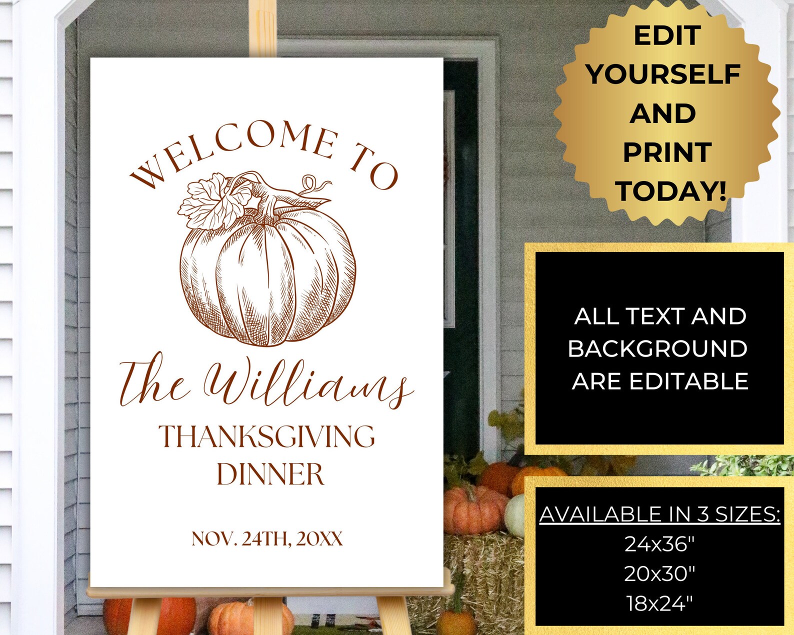 Editable Thanksgiving Friendsgiving Dinner Welcome Sign, Printable Fall ...
