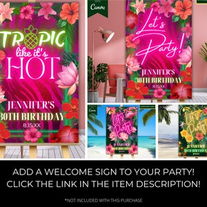 Editable Tropical Floral Pink Tropic Like It's Hot Birthday Party ...