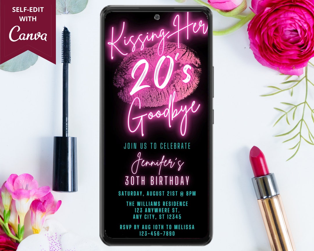 Electronic Kissing Her 20's Goodbye 30th Birthday Party Invitation ...