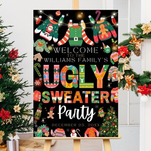 Editable Ugly Sweater Christmas Holiday Party Welcome Sign, Tacky Xmas ...