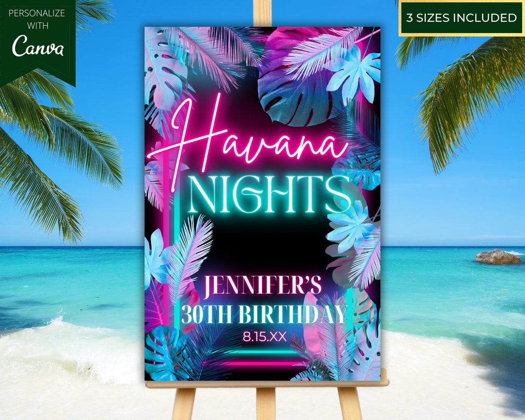 Editable Tropical Caribbean Theme Welcome Sign, Birthday Engagement ...