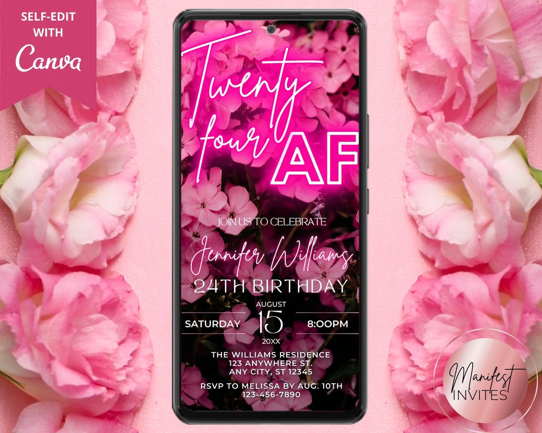 Digital 24 AF 24th Birthday Party Invitation, Electronic Text Message ...