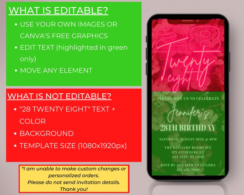 Digital 28th Birthday Party Invitation Electronic Phone Text - Etsy