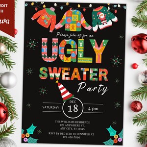 Editable Christmas Ugly Sweater Party Invitation, Printable Christmas ...