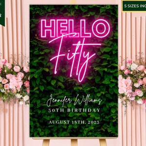 Editable Hello Fifty 50th Birthday Welcome Sign, Printable Welcome ...