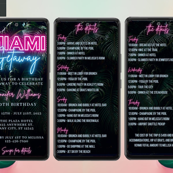 Birthday Miami Trip Itinerary Template - Etsy